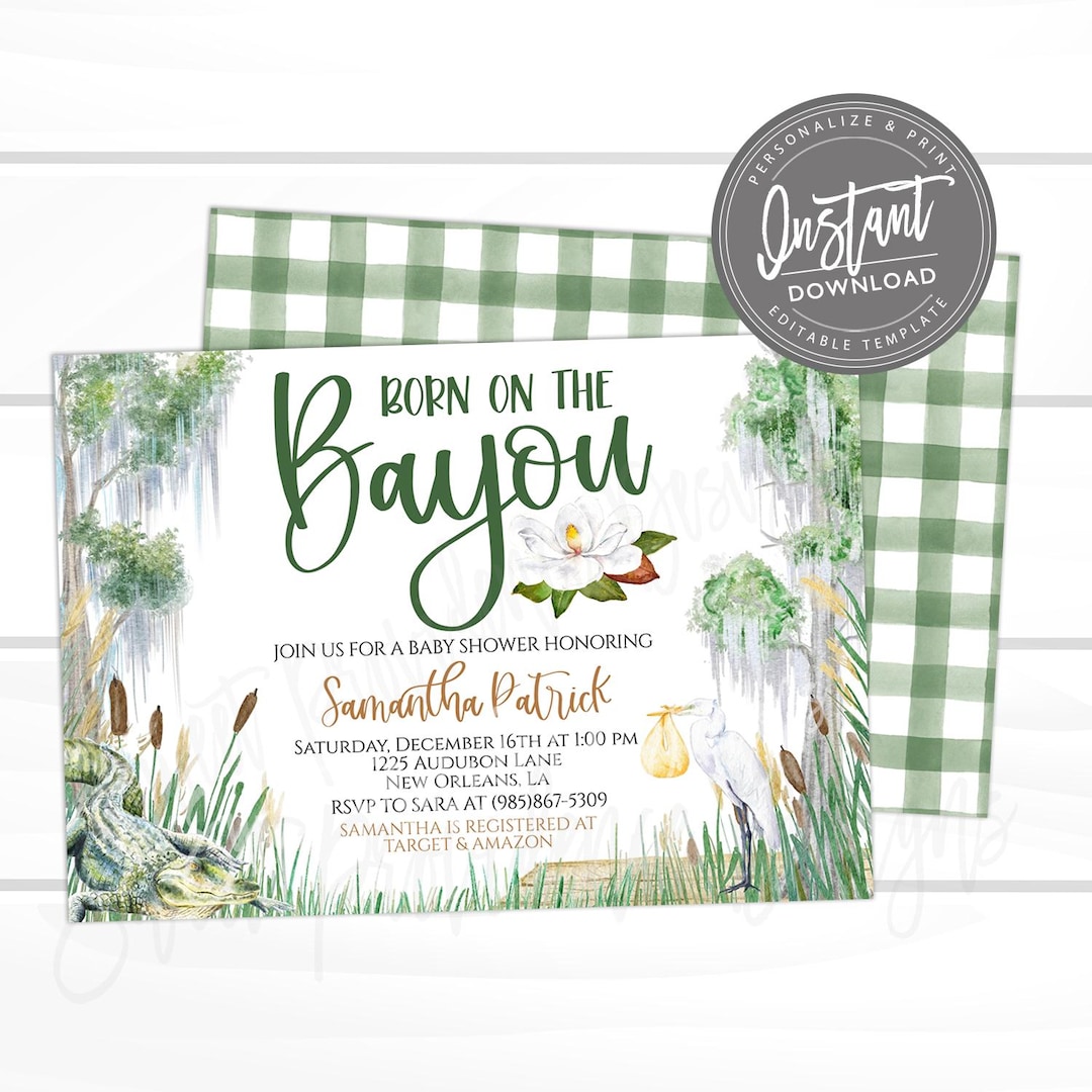 Born on the Bayou Baby Shower Invite, Bayou Theme Invite, Gender ...