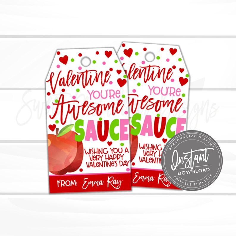 Applesauce Valentine Gift Tags You're Awesome-Sauce | Etsy