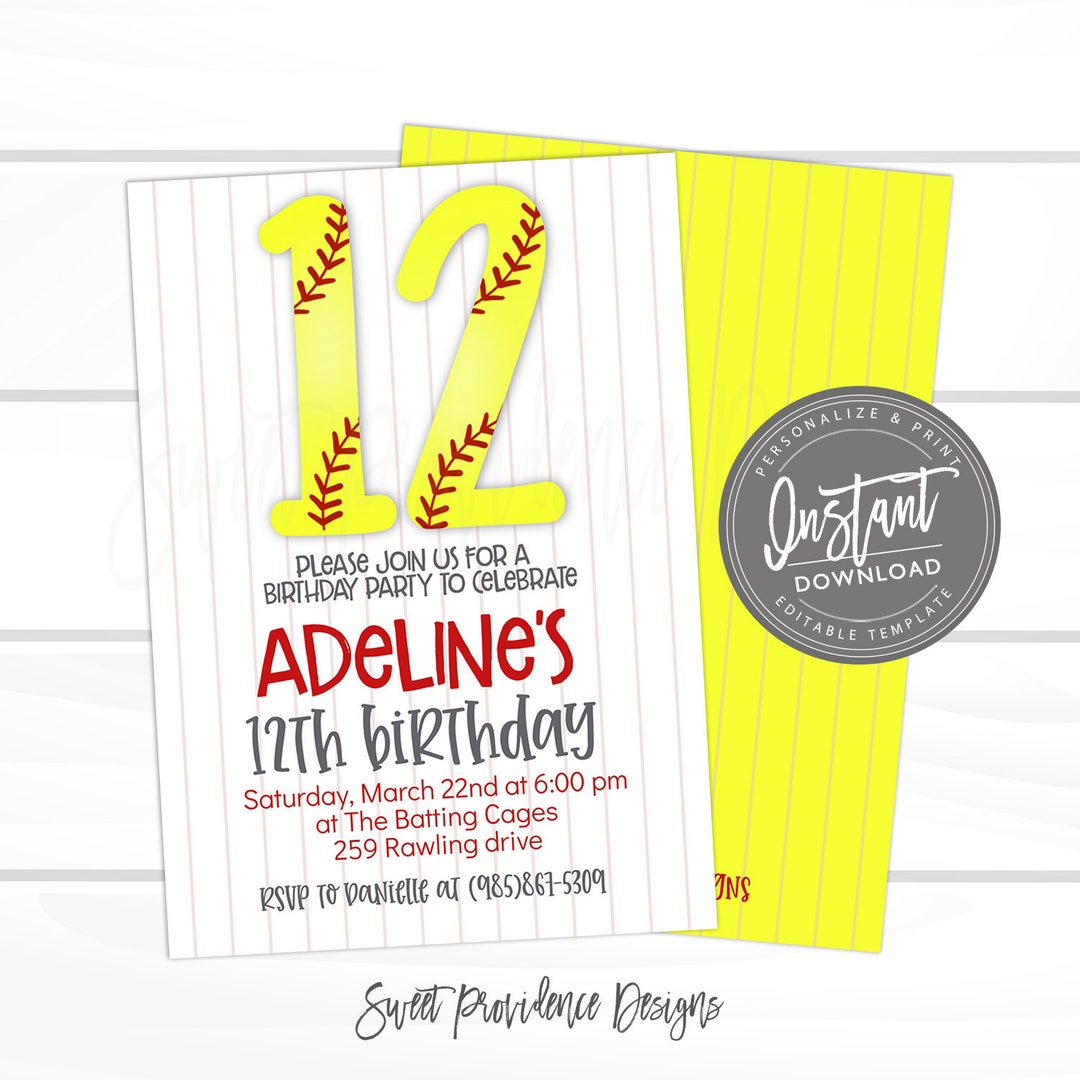 Softball Birthday Invitation, Pool Party, Editable Softball Team Party ...
