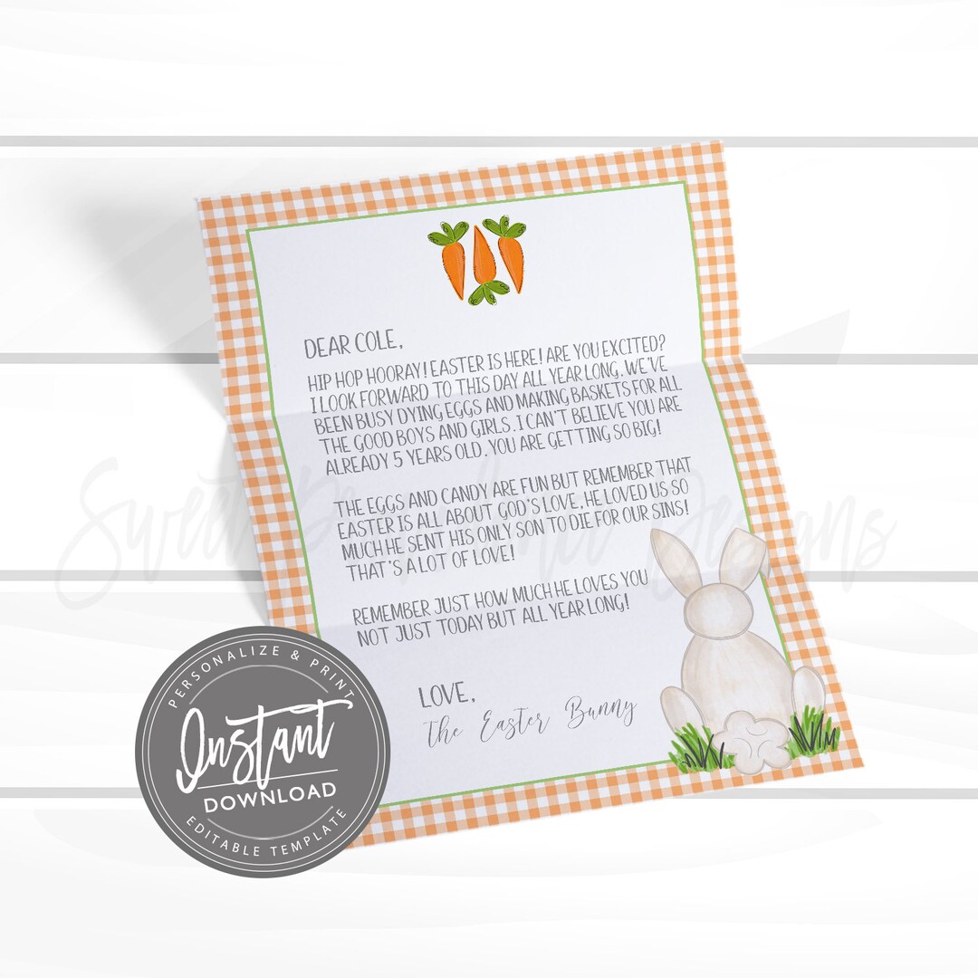 EDITABLE Easter Bunny Letter to Kids, Easter Printable Stationery ...