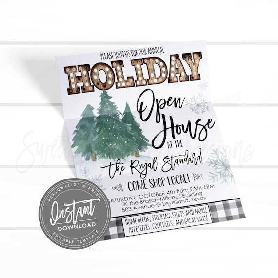 Holiday Flyer, Editable Ornament Open House Boutique Invite, Small ...