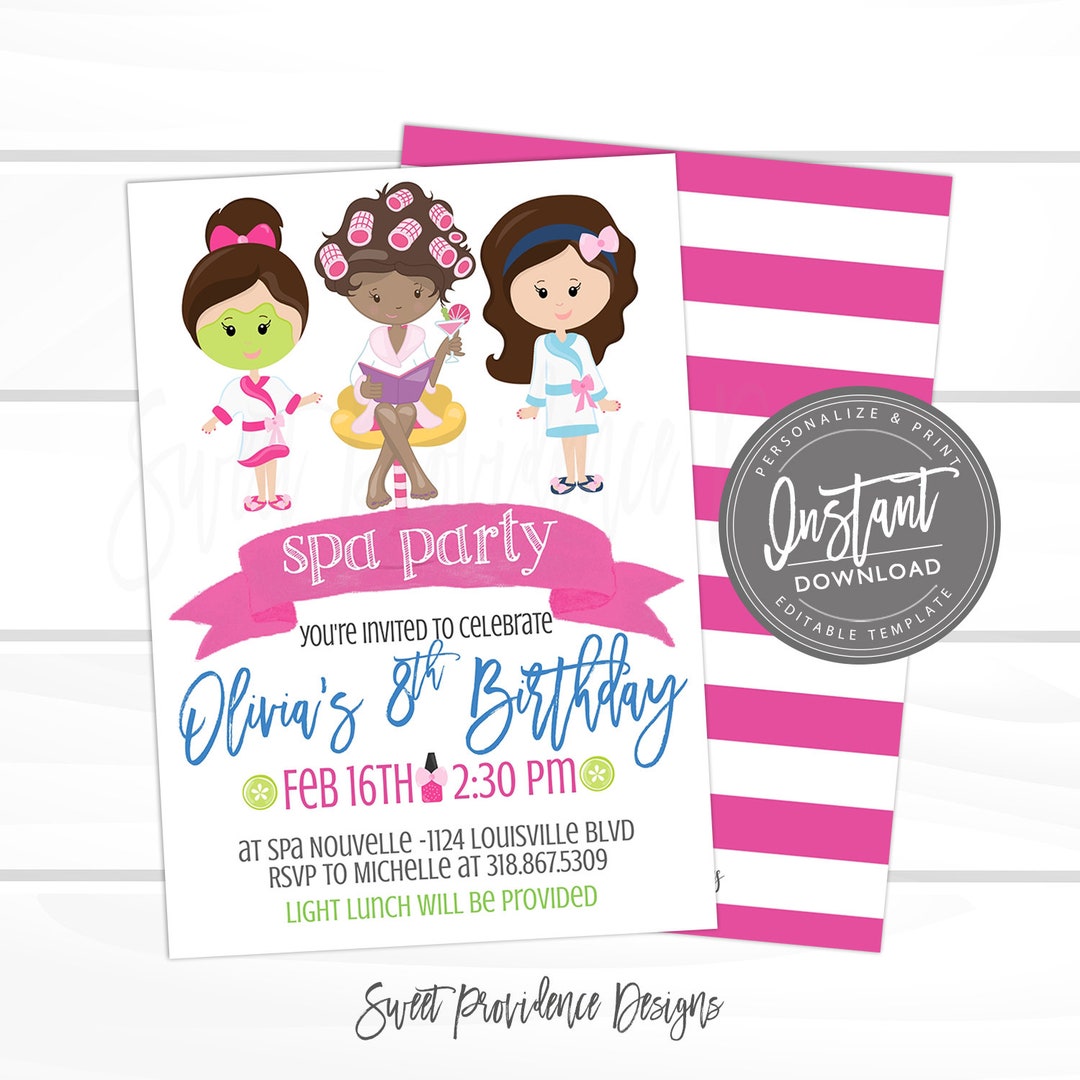 Spa Birthday Party Invitation, Spa Girl Birthday Party, Girl Pampering ...