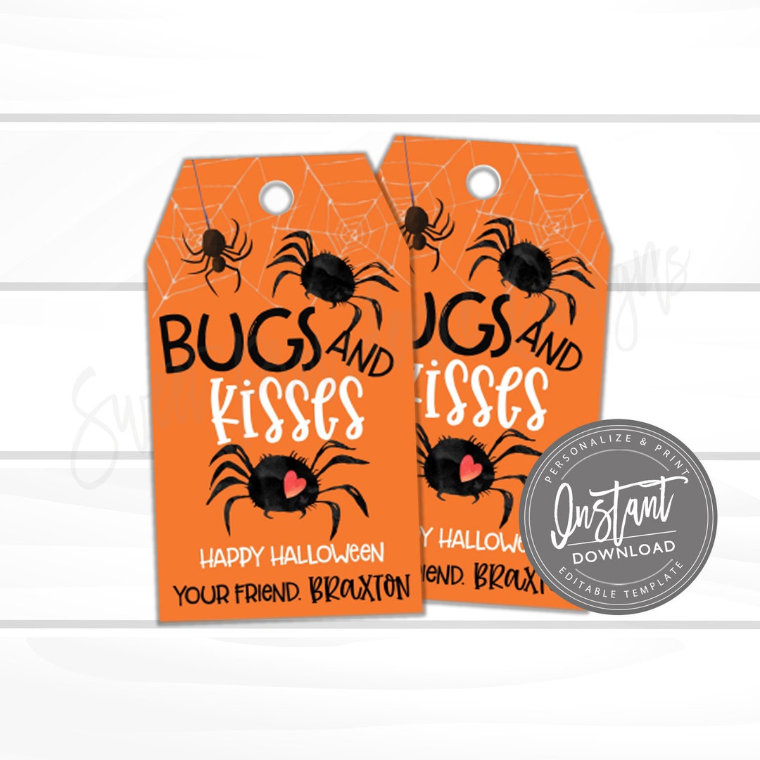 Halloween Gift Tag Spider Bugs and Kisses Favor Tag, Trick or Treat Bag ...