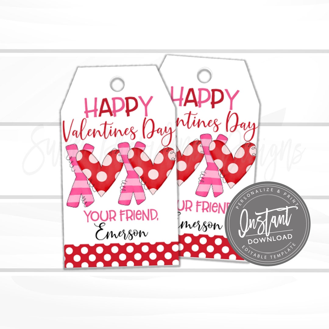 Valentine Favor Tags, Editable Valentine XOXO Party Tags, Valentine ...