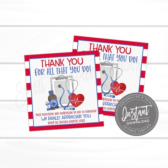 Nurse Appreciation Gift Tag, Thank You Frontlines Worker, Medical ...