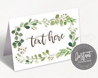 Greenery Tent Card Printable: greenery Card Ivy - Etsy