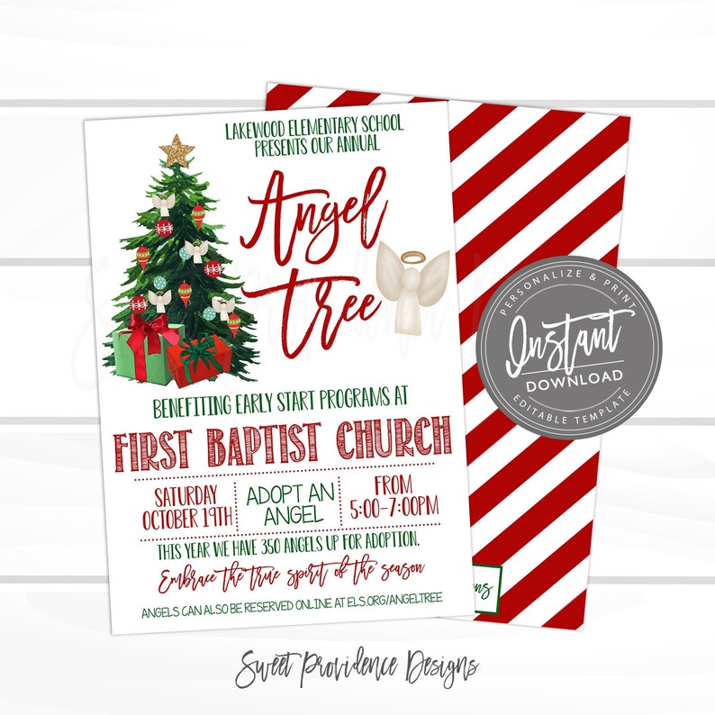 Holiday Flyer, Editable Christmas Angel Tree Flyer Invite, Holiday ...