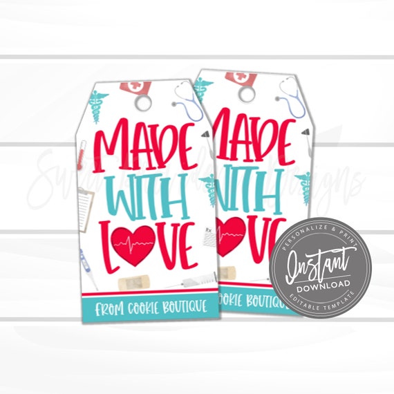Nurse Appreciation Gift Tag, Made with Love, Thank You, Medical ...