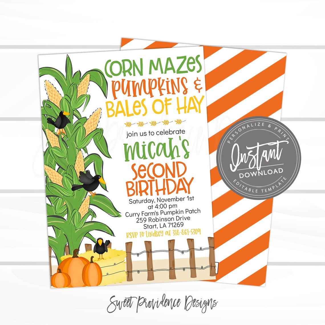 Fall Birthday Pumpkin Patch Invitation Corn Maze Kids - Etsy
