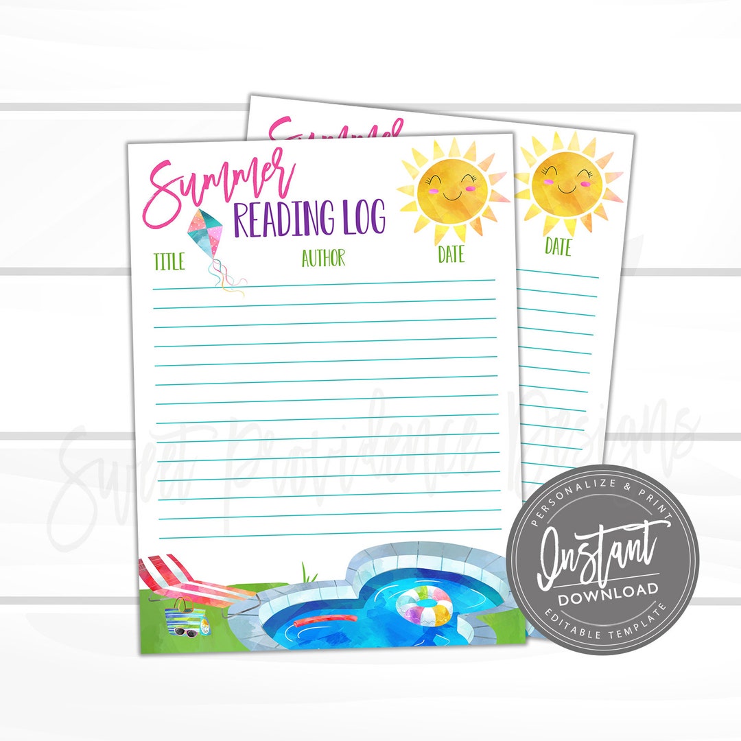 EDITABLE Summer Reading Log, Summer Book List, Summer Books, Pool ...