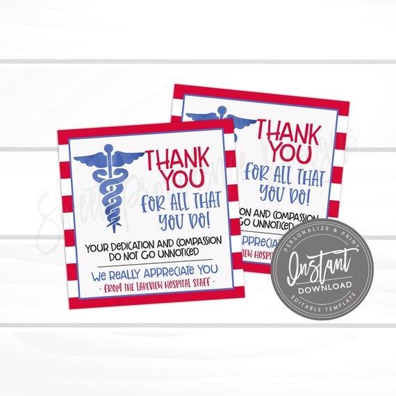 Nurse Appreciation Gift Tag, Thank You For Your Dedication, Medical ...