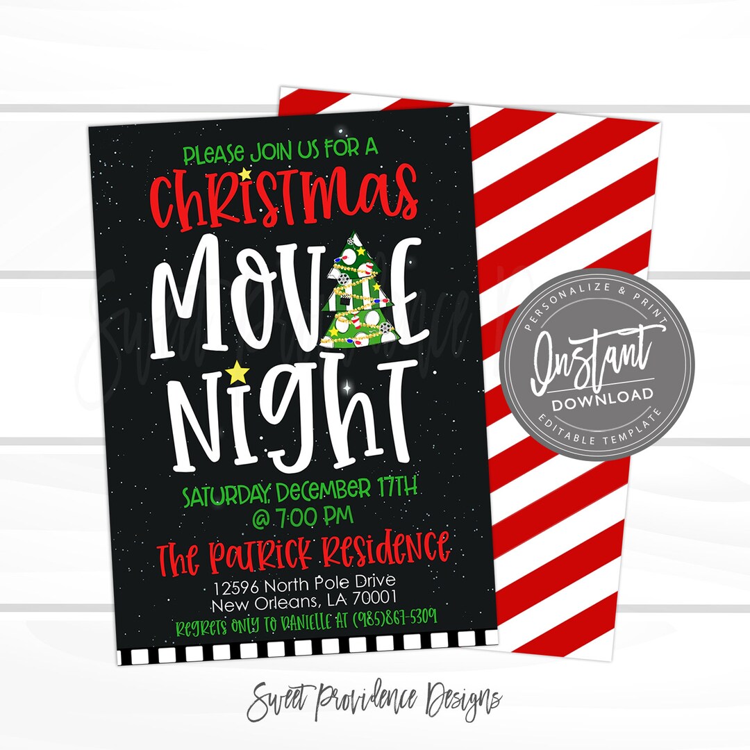 Christmas Movie Invitation, Birthday Movie Party, Virtual Movie Night ...