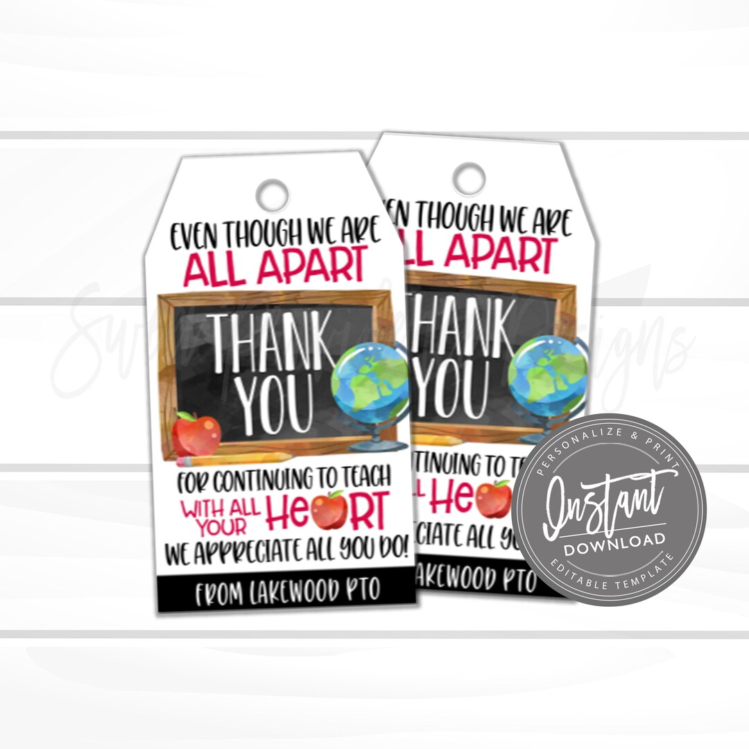 Virtual Teacher Appreciation Week, Thank You Gift Tag, School PTO PTA ...