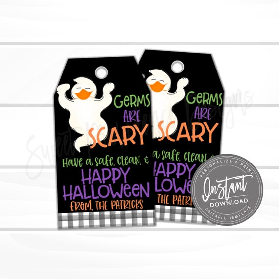 Halloween Gift Tag, Germs are Scary Halloween Hand Sanitizer Favor Tag ...