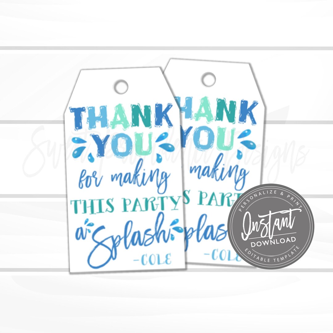 EDITABLE Birthday Favor Tag, Pool Birthday Party Favor, Thank You Favor ...