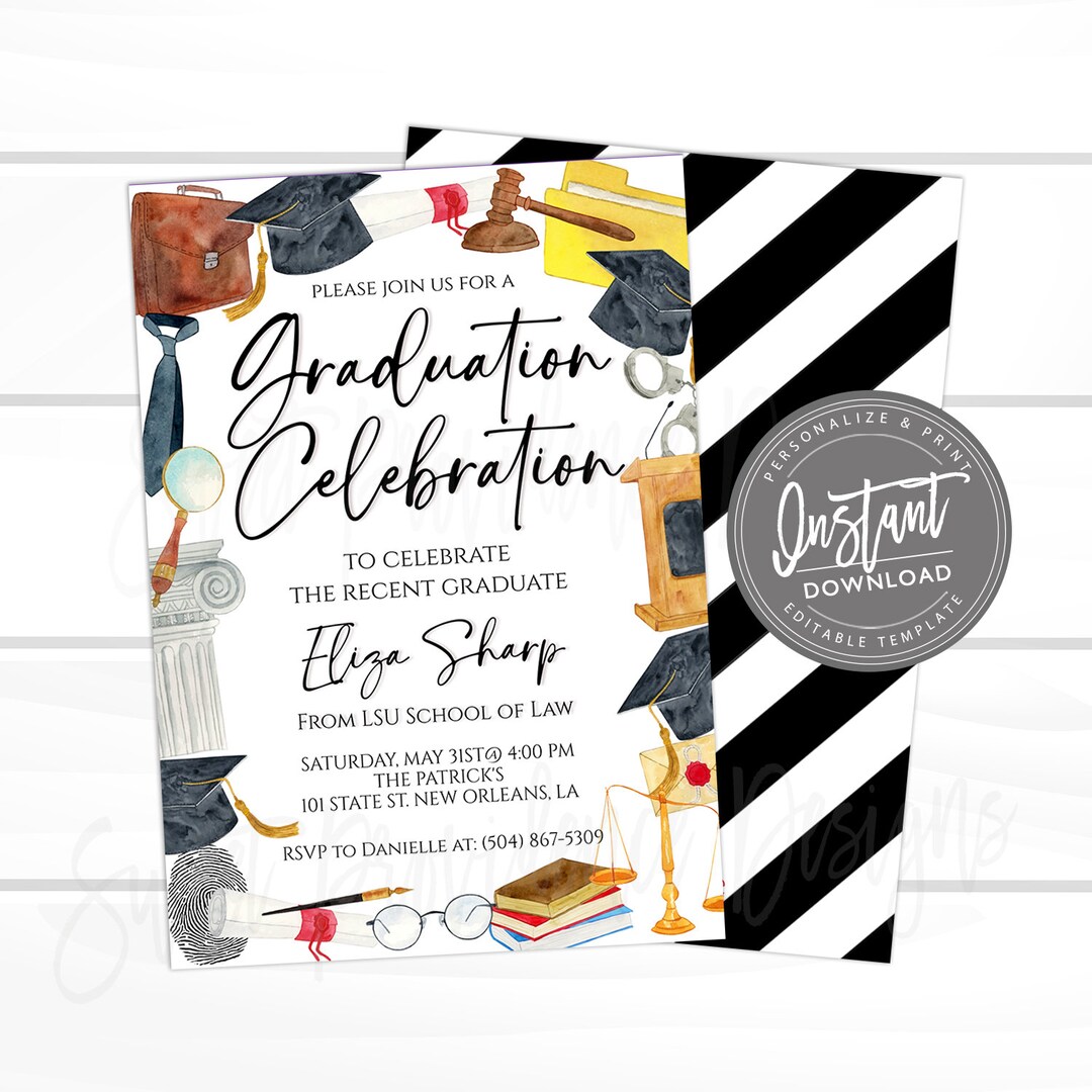 Editable Law School Graduation Party Invitation, New Lawyer, School of ...
