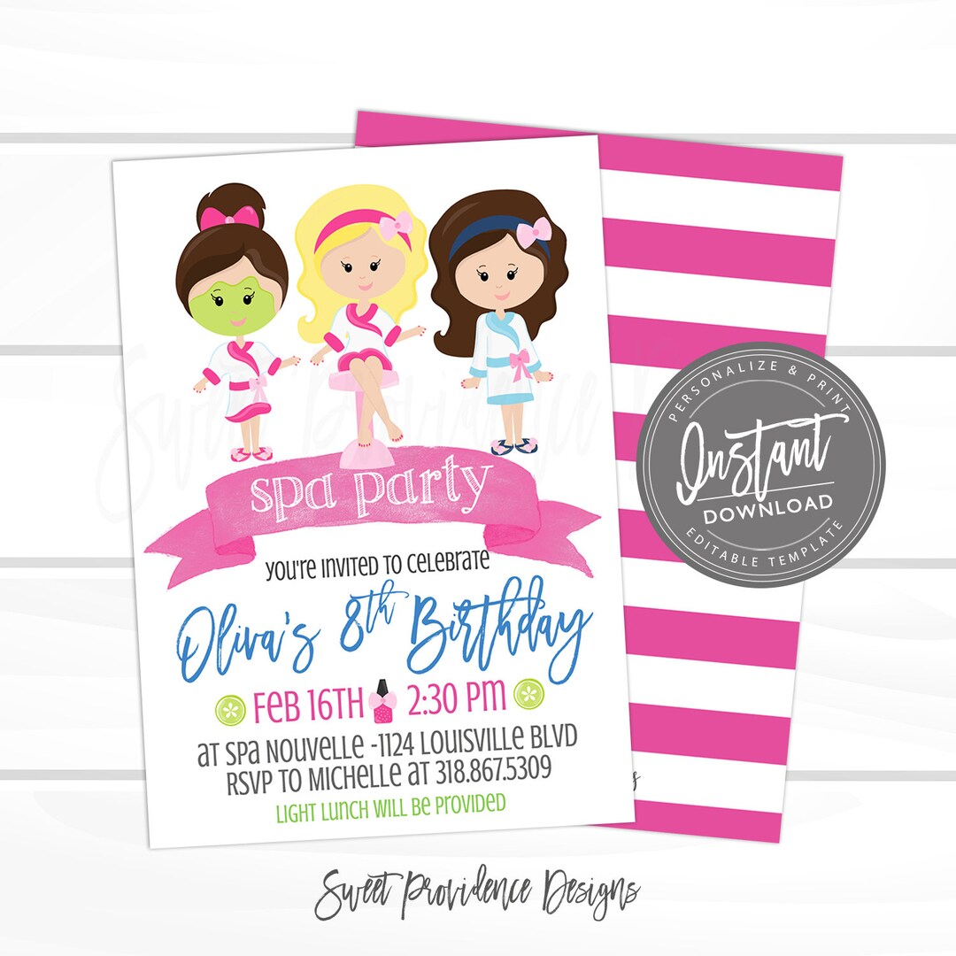 Spa Party Invitation, Spa Girl Birthday Party, Girl Pampering Birthday ...