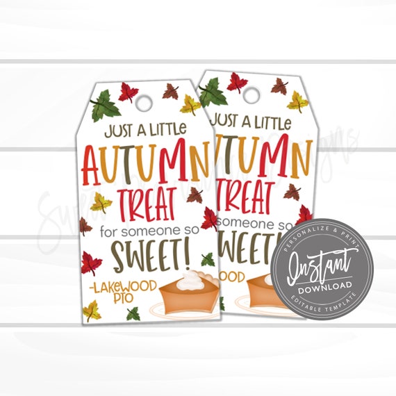 Fall Autumn Treat Tag, Teacher Appreciation Tag, Autumn Favor Tag ...