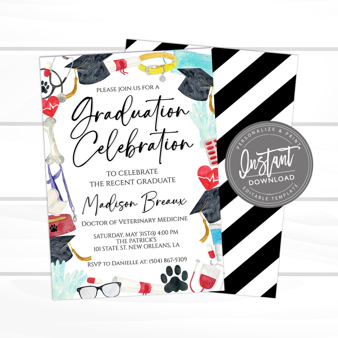 Veterinarian School Graduation Party Invitation, Vet Tech, Animal ...