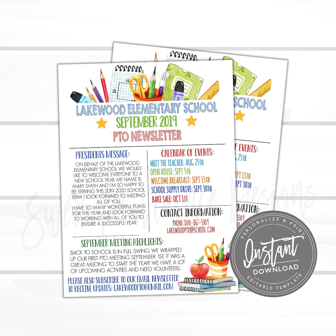 Editable Newsletter Template, School PTO PTA Open House Flyer Template ...