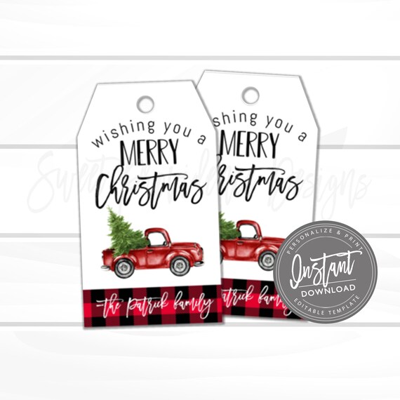 EDITABLE Christmas Favor Tag, DIY Christmas Red Truck Tag, Holiday ...