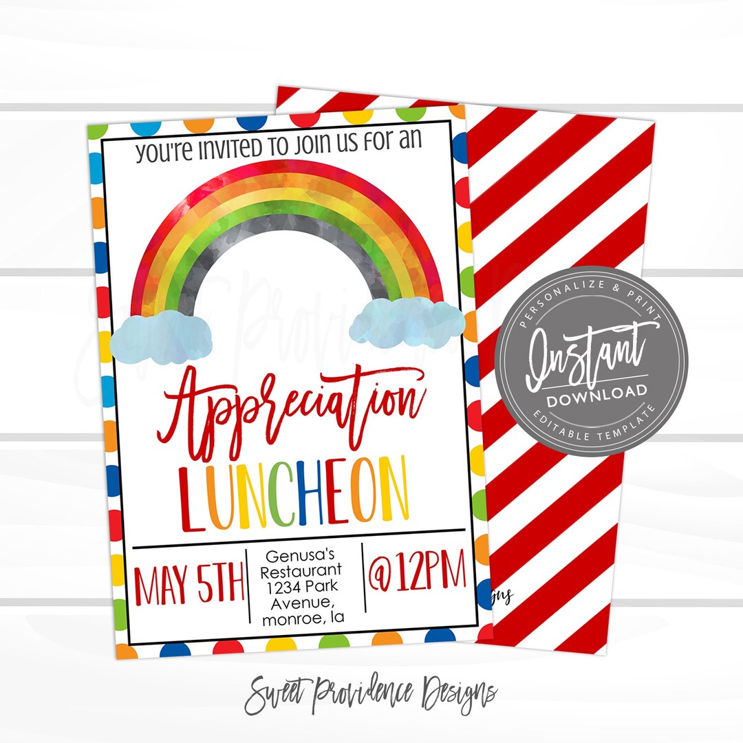 Teacher Appreciation Luncheon Invitation, Rainbow Teacher Luncheon, PTO ...