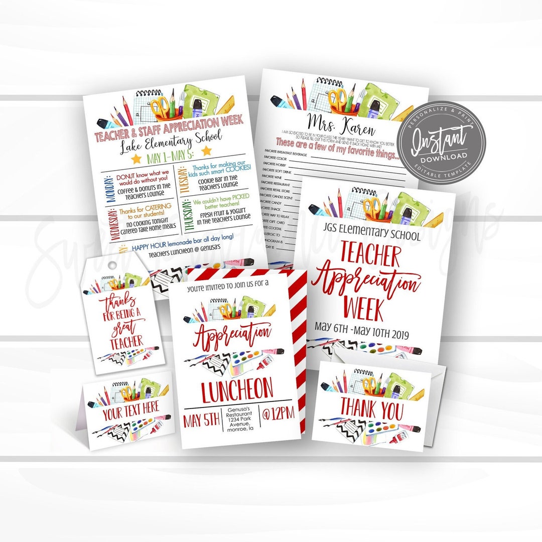 EDITABLE Teacher Appreciation Week Itinerary Kit, Printable Digital ...