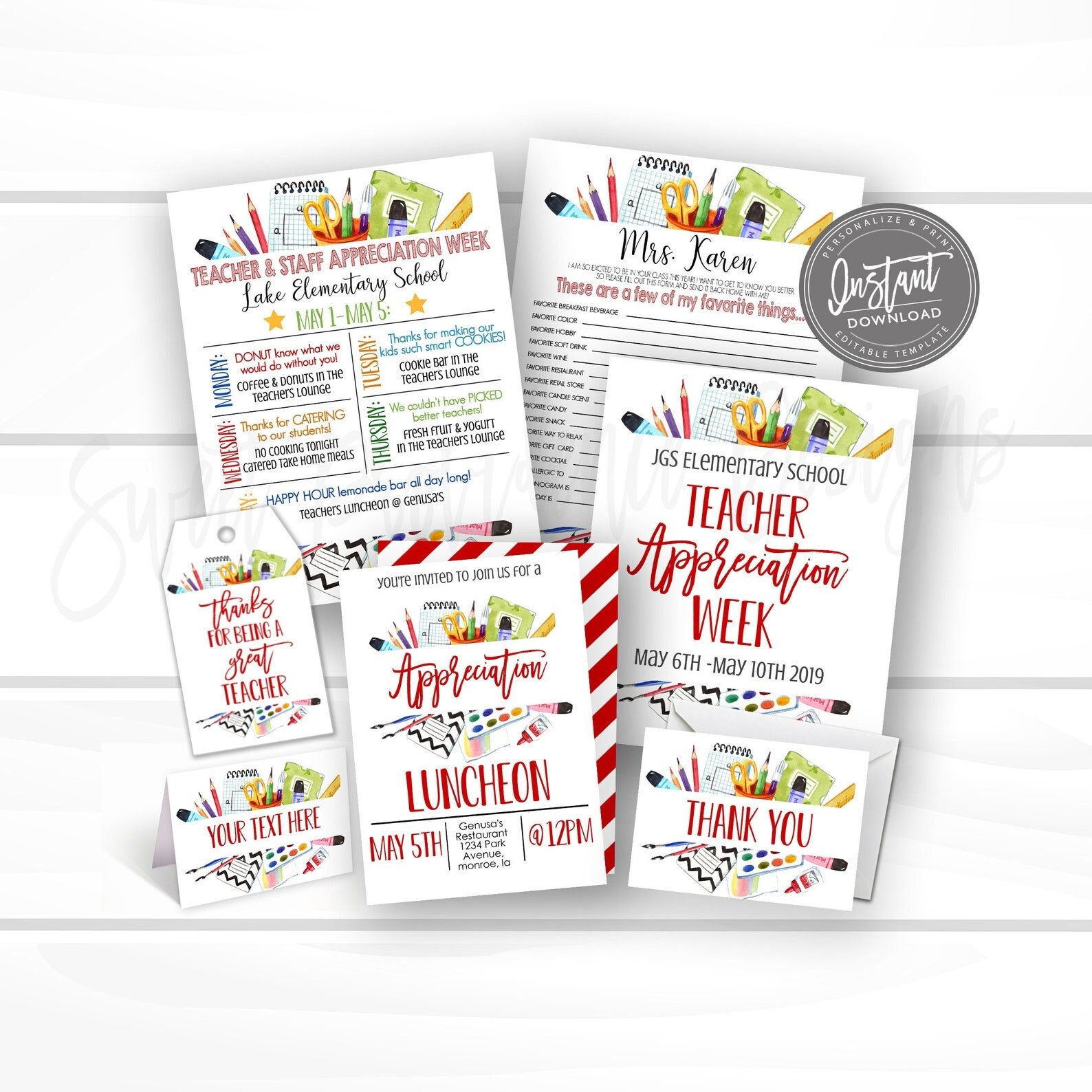 EDITABLE Teacher Appreciation Week Itinerary Kit Printable - Etsy