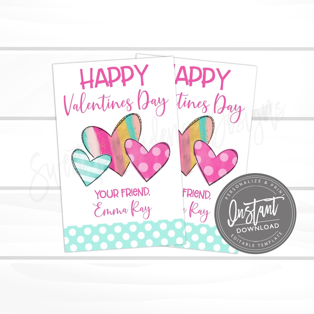 Valentine Favor Tags, Editable Valentine Hearts Party Tags, Valentine ...