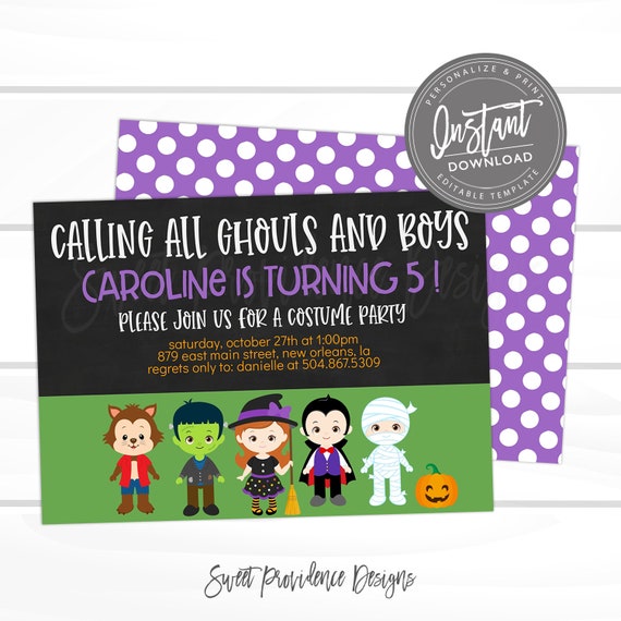 Halloween Birthday Party Invite, Kids Costume Party Invitation ...
