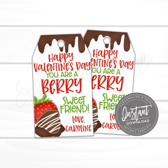 Valentine Strawberry You're a Berry Sweet Friend Gift Tag, Sweet Favor ...