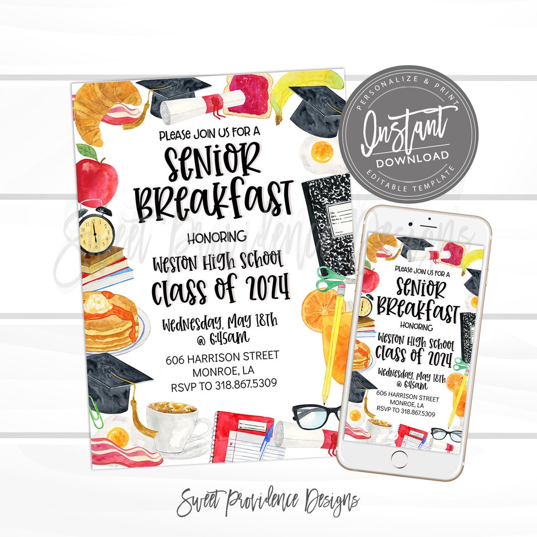 Senior Graduation Breakfast Invitation, Senior Week Grad Party Invite ...