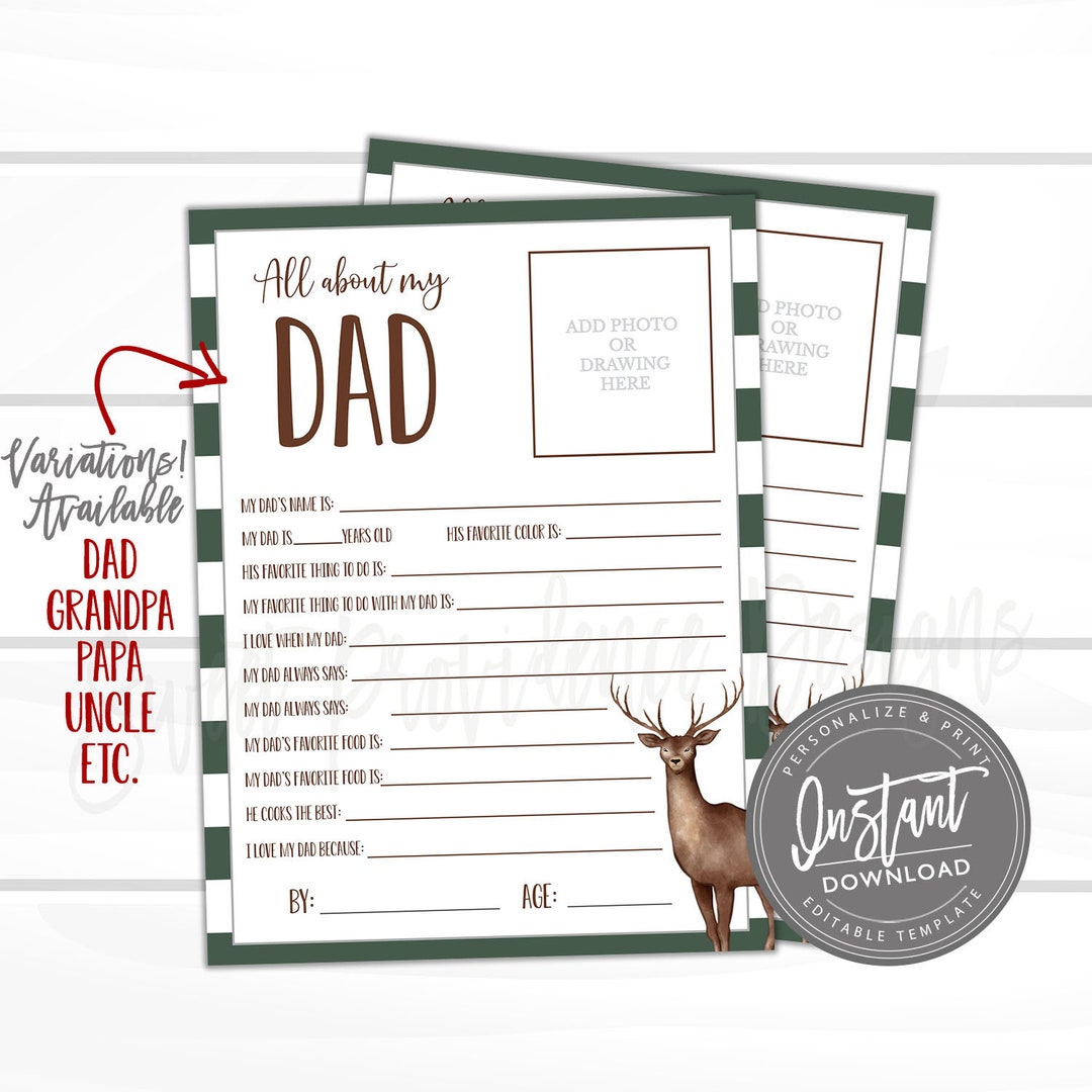 EDITABLE Fathers Day Questionnaire, Father's Day Gift, All About Dad ...