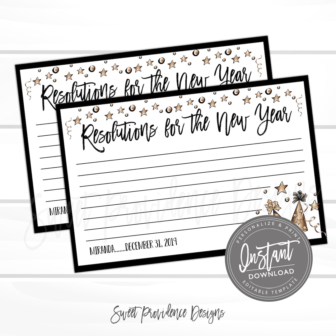 New Years Eve Resolutions Card, Editable NYE Party Game, Confetti NYE ...