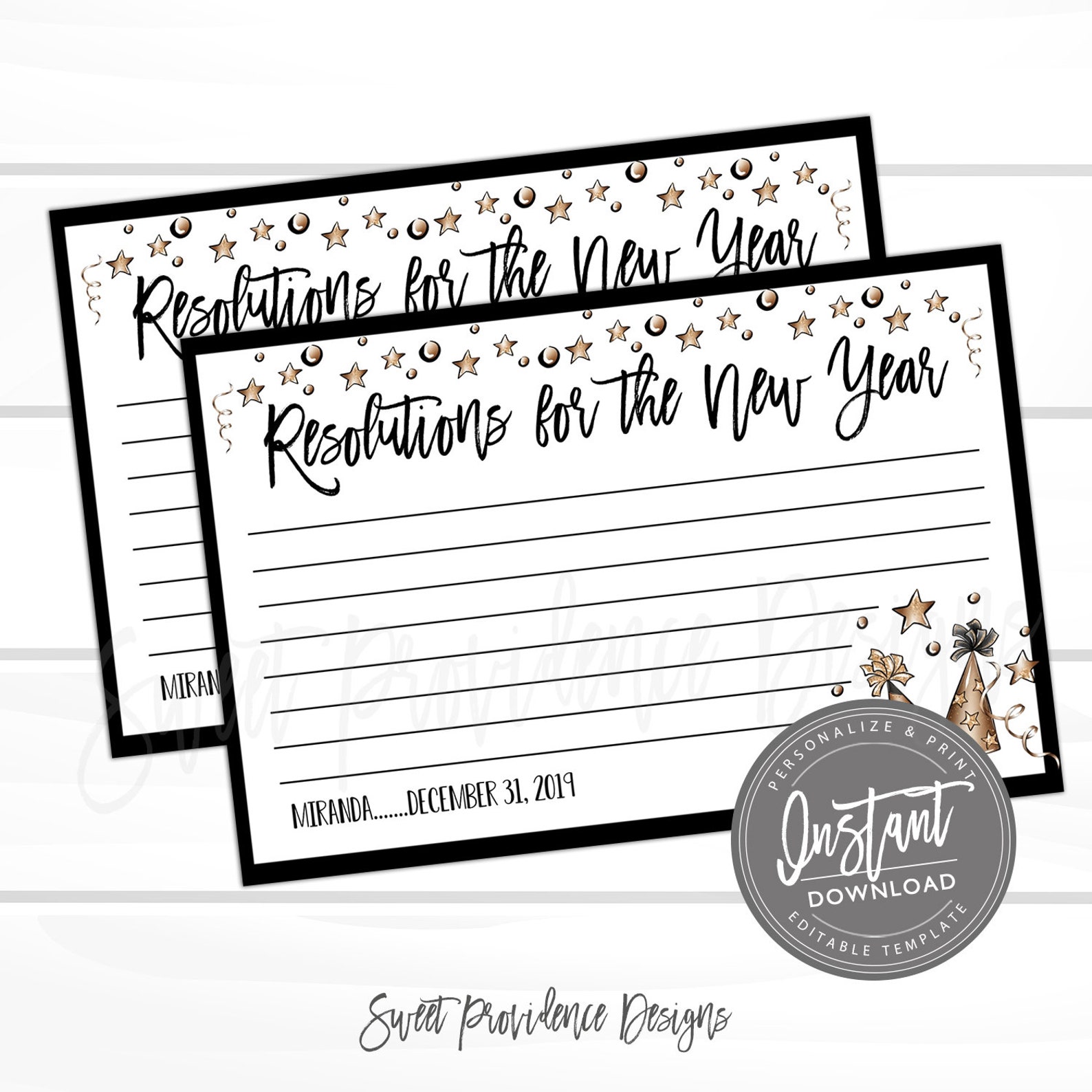 New Years Eve Resolutions Card Editable NYE Party Game - Etsy