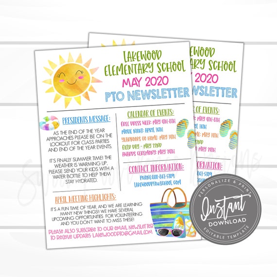 Editable PTO Newsletter, PTO PTA Summer/May Flyer template, P.T.O ...