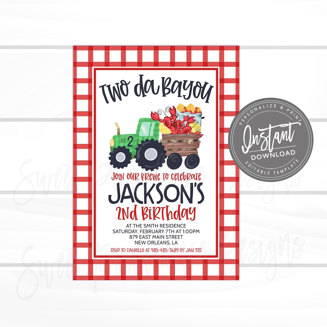 Two Da Bayou Birthday Invitation, Editable Kids Cajun Crawfish Boil ...