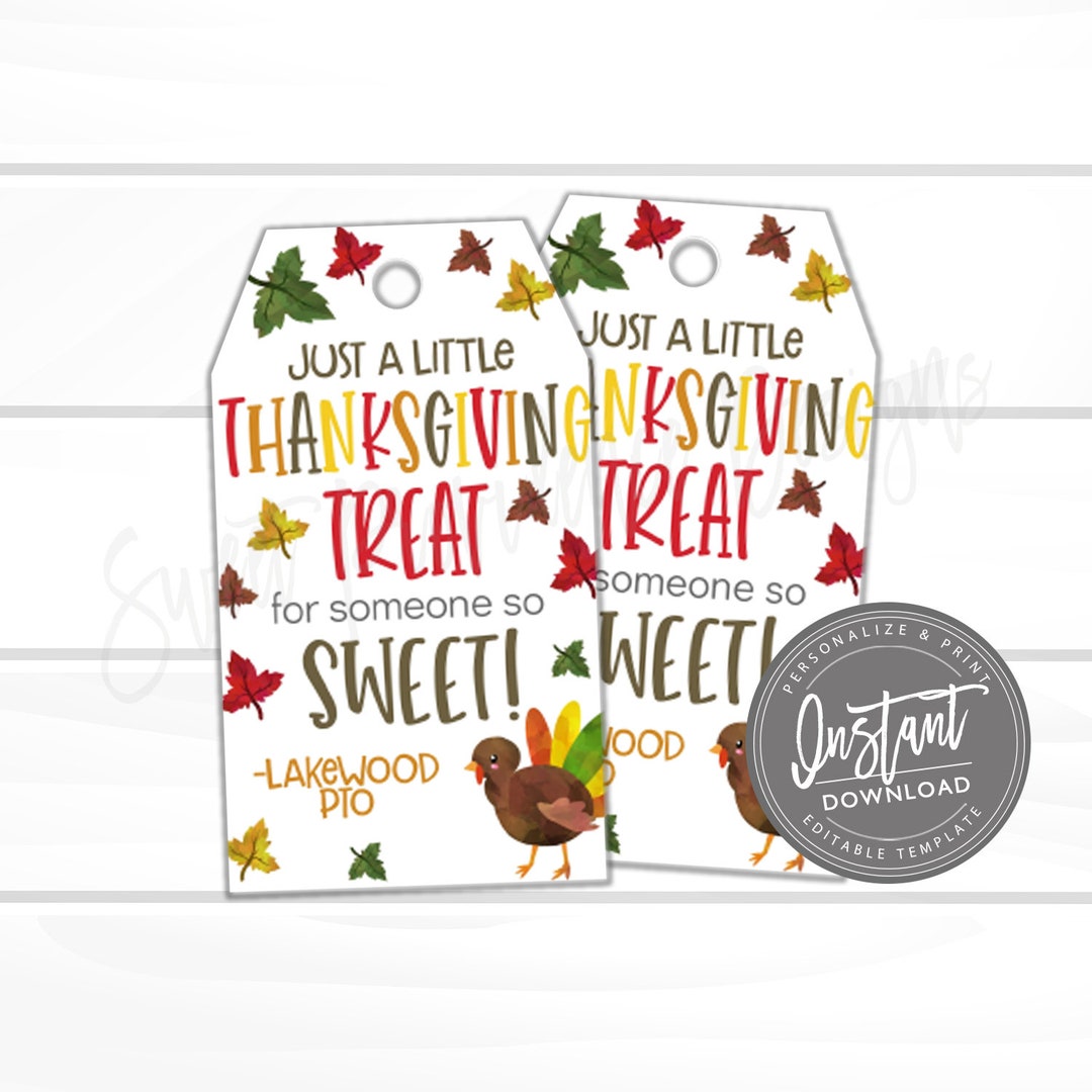 Thanksgiving Treat Tag, Teacher Appreciation Tag, Autumn Favor Tag ...