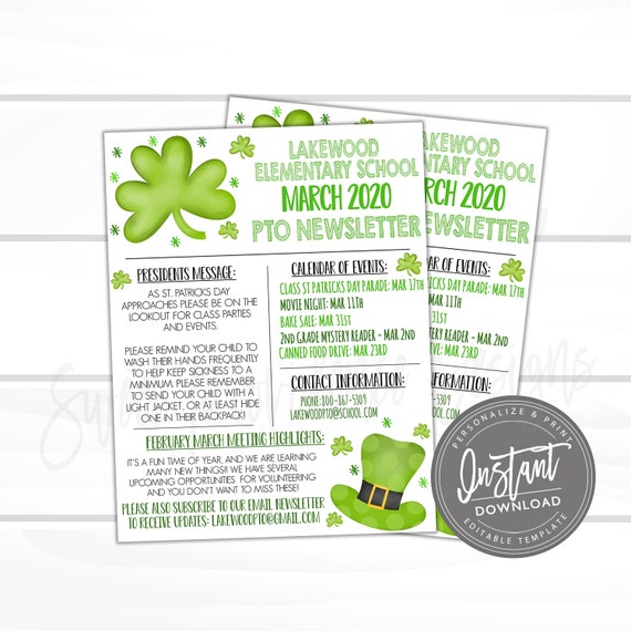 Editable PTO Newsletter, PTO PTA March Flyer template, P.T.O Meeting ...