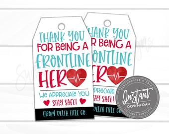 Nurse Appreciation Gift Tag, Thank You Frontlines Worker, Medical ...