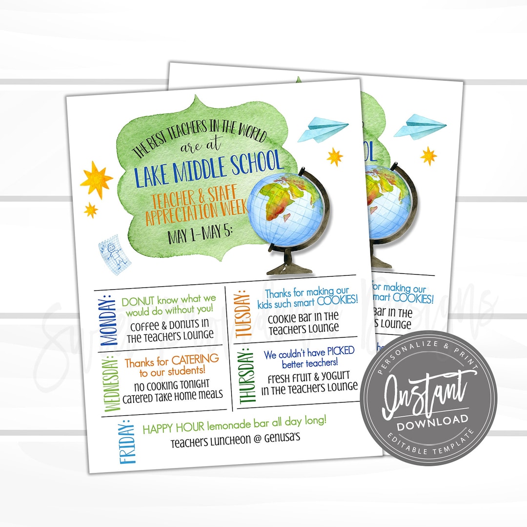 EDITABLE Teacher Appreciation Week Printable, World Appreciation Week ...