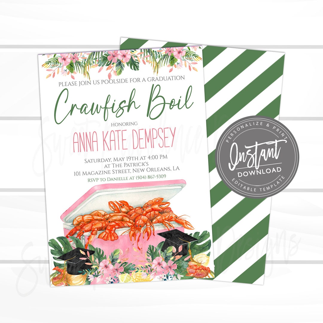 Crawfish Boil Graduation Invitation, Tropical Pool Party Invite ...