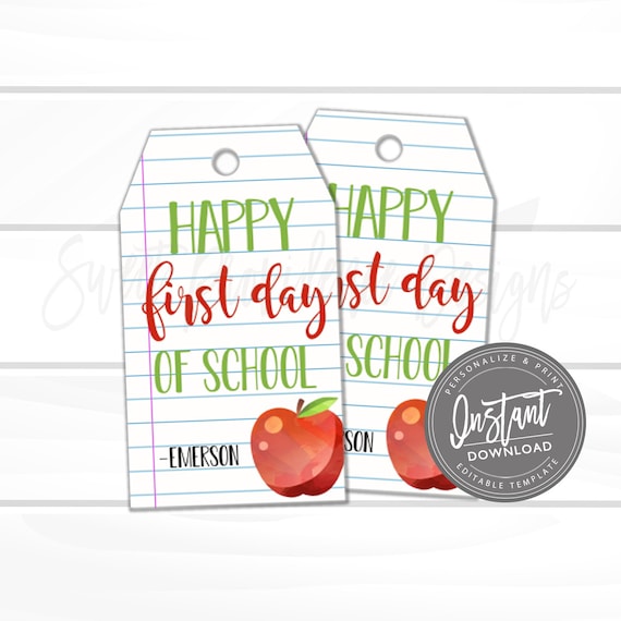 Back to School Tag, Teacher Printable Gift Tag, First Day of School ...