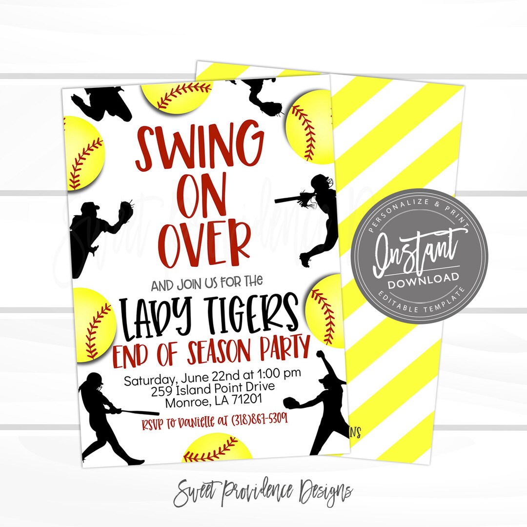 Editable Softball Party Invitation, Editable End of Season Softball ...