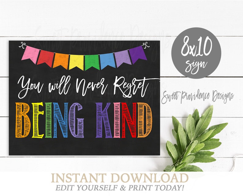 Classroom Kindness Poster Never Regret Being Kind Printable - Etsy