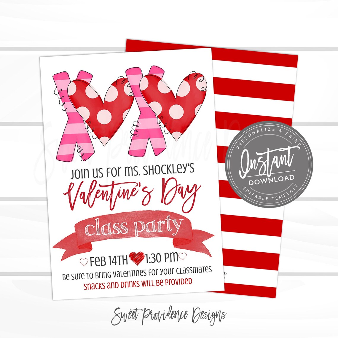 Valentine's Day Class Party Invitation, Editable Valentine's Day XOXO ...
