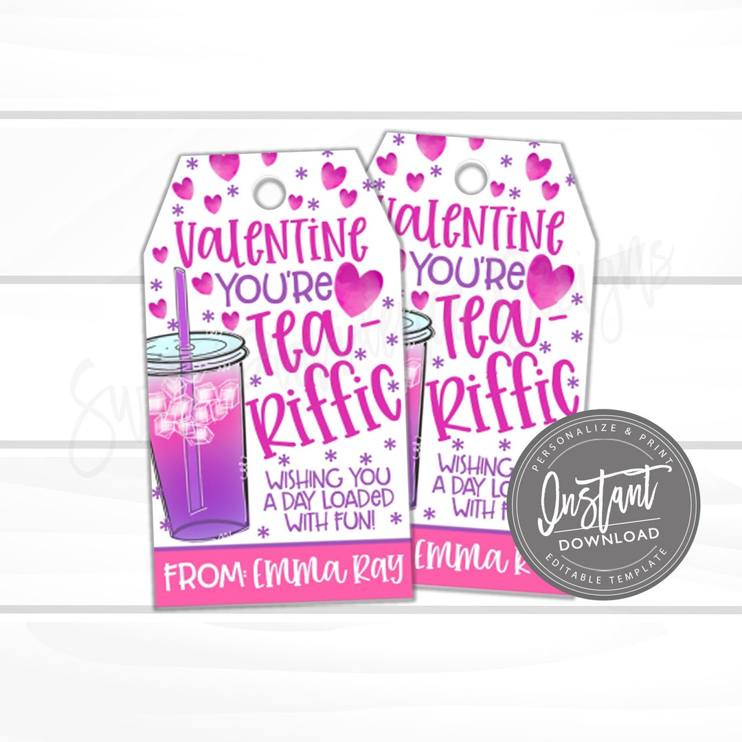 Valentine Favor Tags, Printable You're Tea-riffic Favor Tag, Business ...