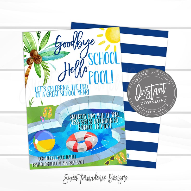 Pool Party Invitation, End of School Summer Pool Party Invite, Pool ...