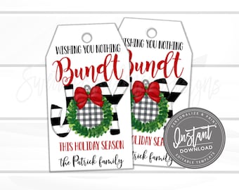 Christmas Bundt Cake Gift Tag, Wishing You a Bundtch of Joy, Holiday ...
