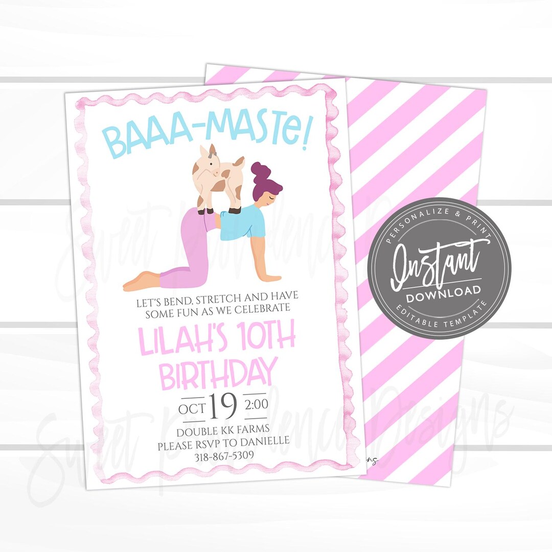 Goat Yoga Birthday Party Invitation, Naaaa-maste!, Kids Goat Yoga Party ...